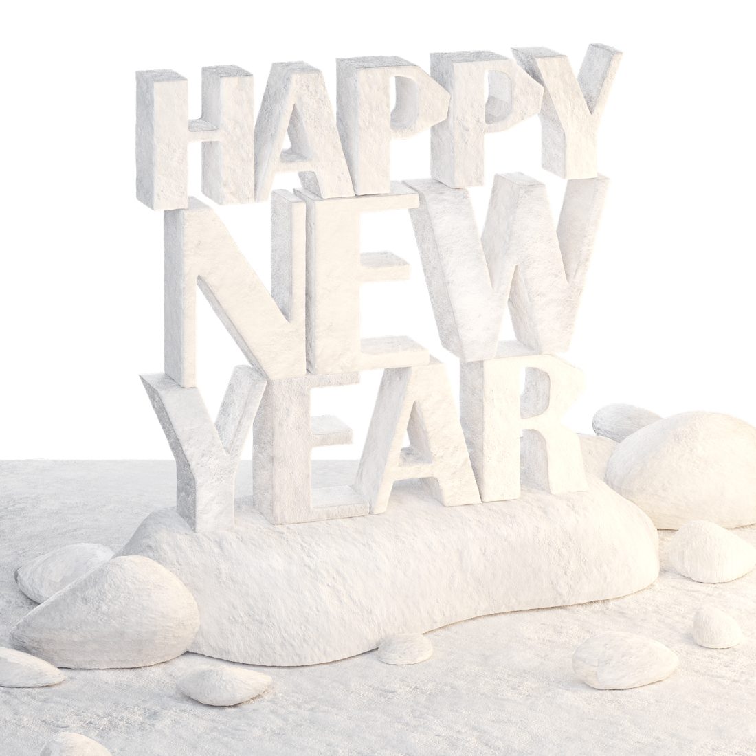 Happy New Year Sculpture Made Of Snow And Ice - 3D Model for VRay, Corona