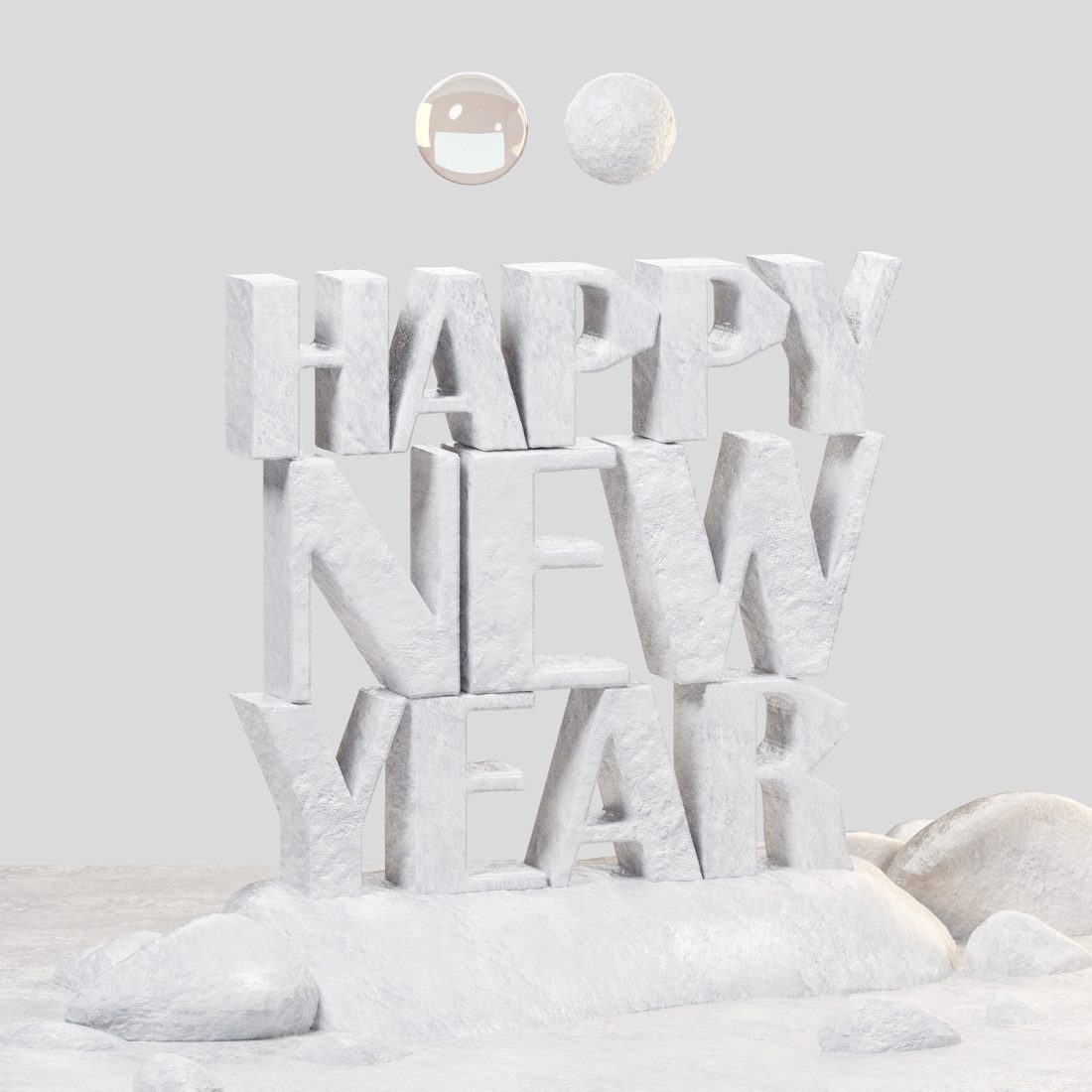 Happy New Year Sculpture Made Of Snow And Ice - 3D Model for VRay, Corona