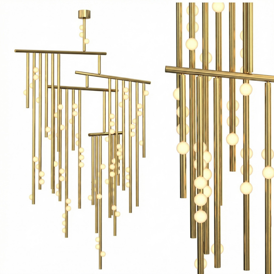 76-bulb Drop System Chandelier - 3D Model for VRay, Corona
