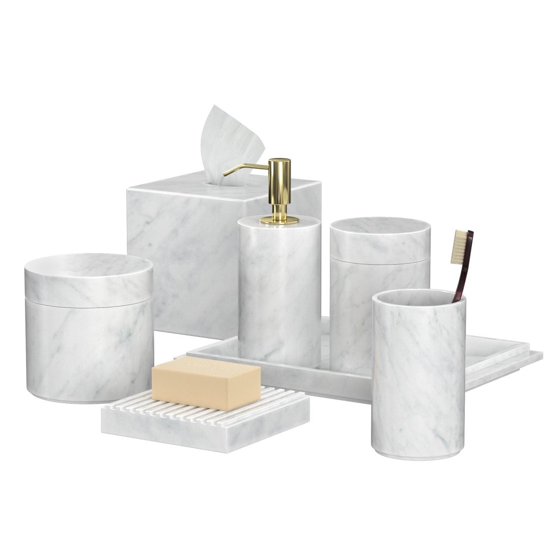 Italian Carrara Marble Bath Accessories - 3D Model for VRay, Corona