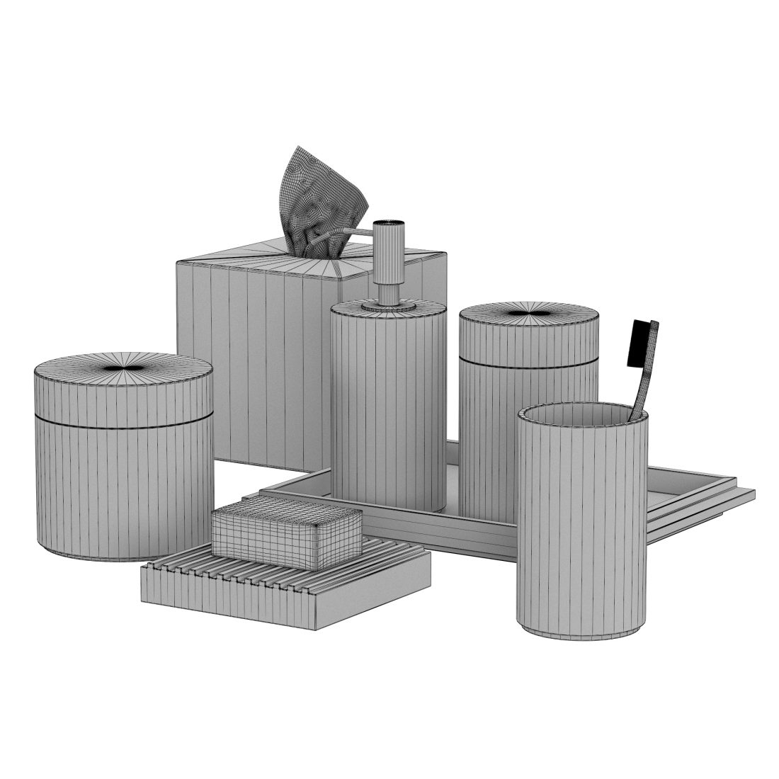 Italian Carrara Marble Bath Accessories - 3D Model for VRay, Corona