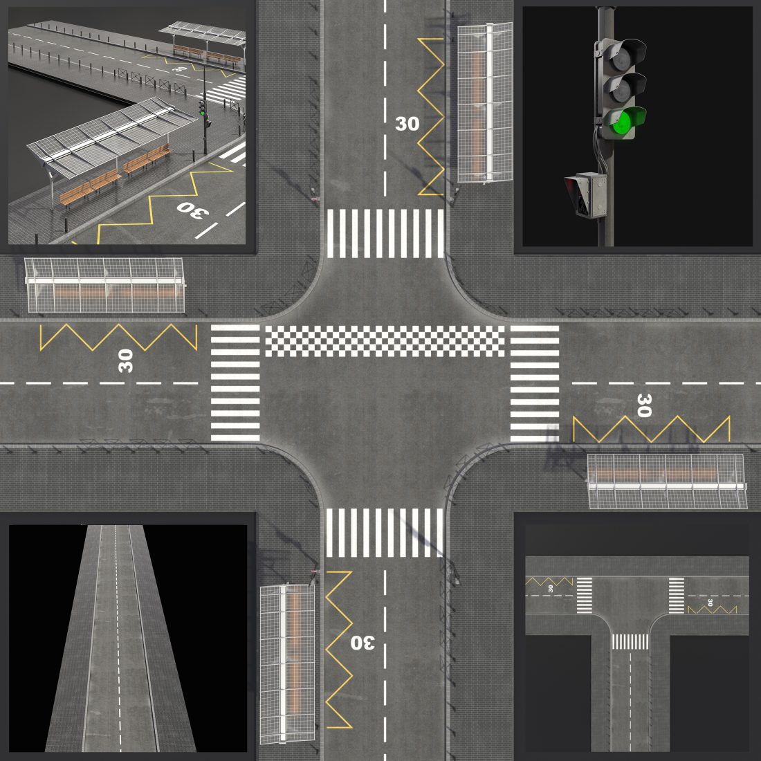 Gray Street - 3D Model for VRay, Corona