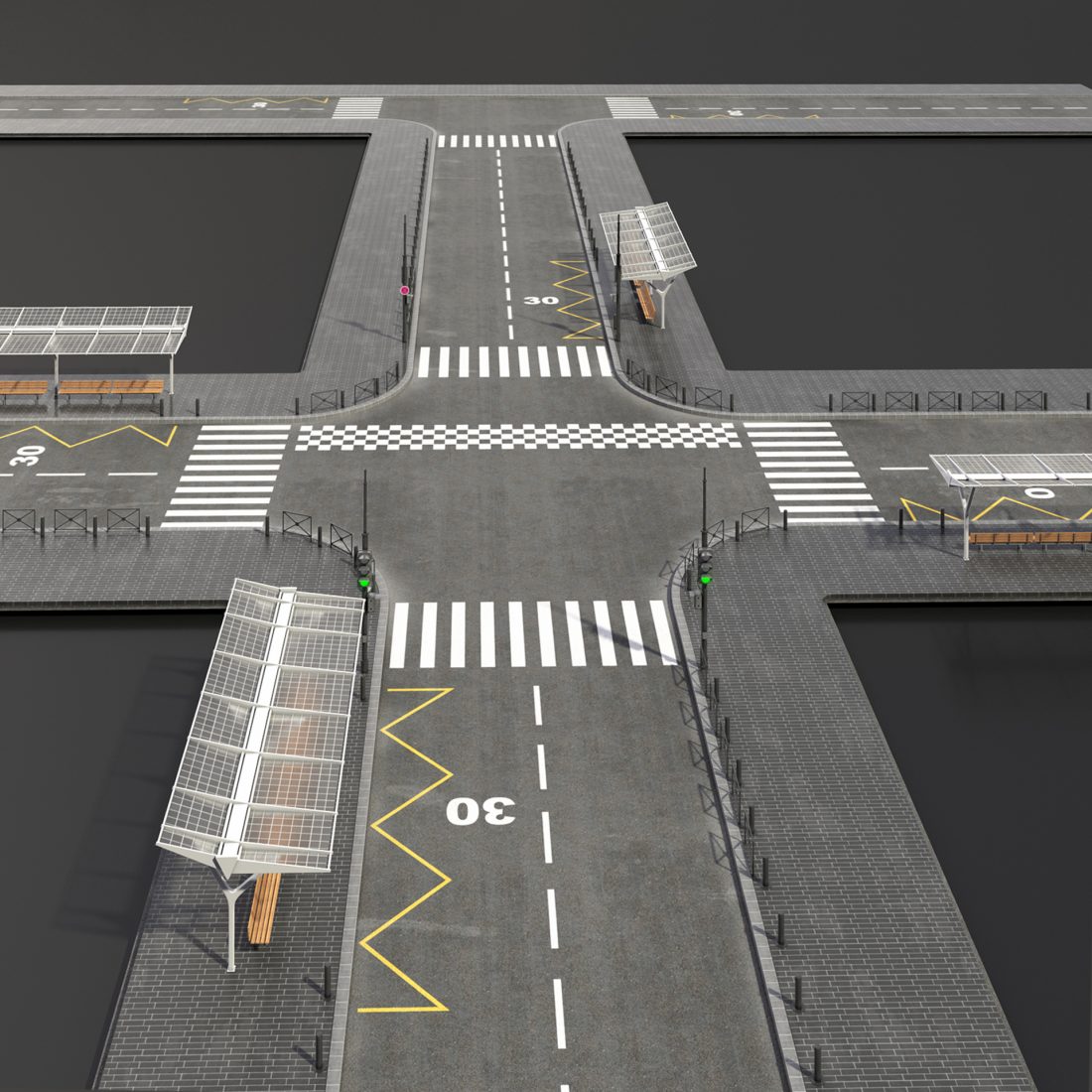 Gray Street - 3D Model for VRay, Corona