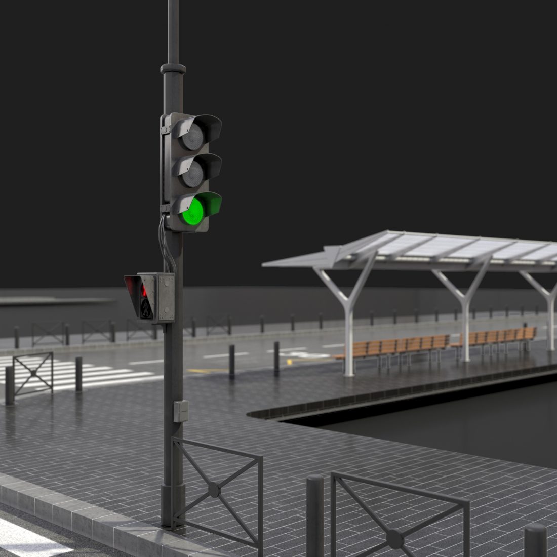 Gray Street - 3D Model for VRay, Corona