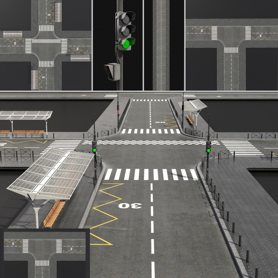 Gray Street - 3D Model for VRay, Corona