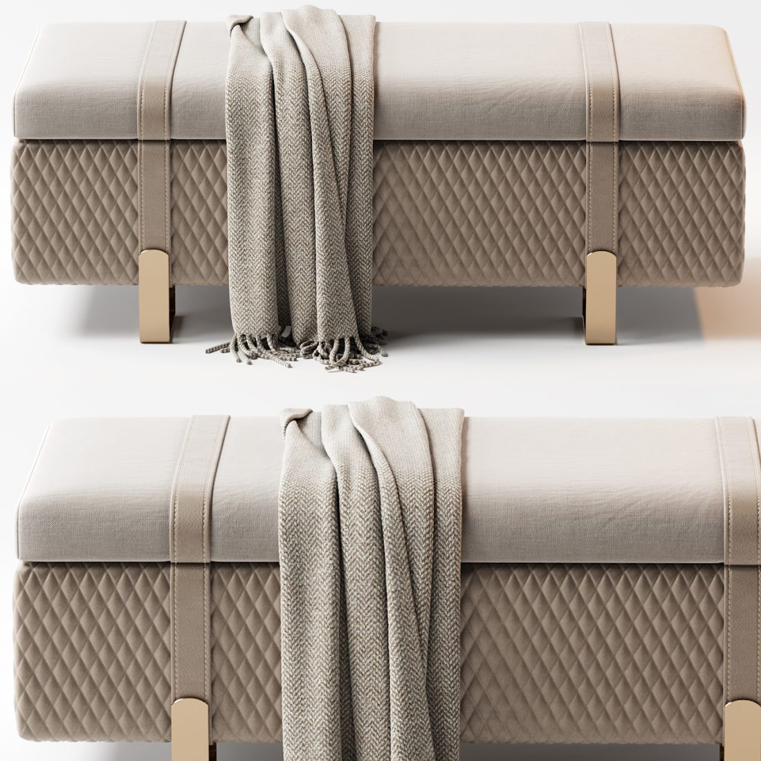 Modern Italian Designer Quilted Leather Ottoman Be 3D Model for Corona ...