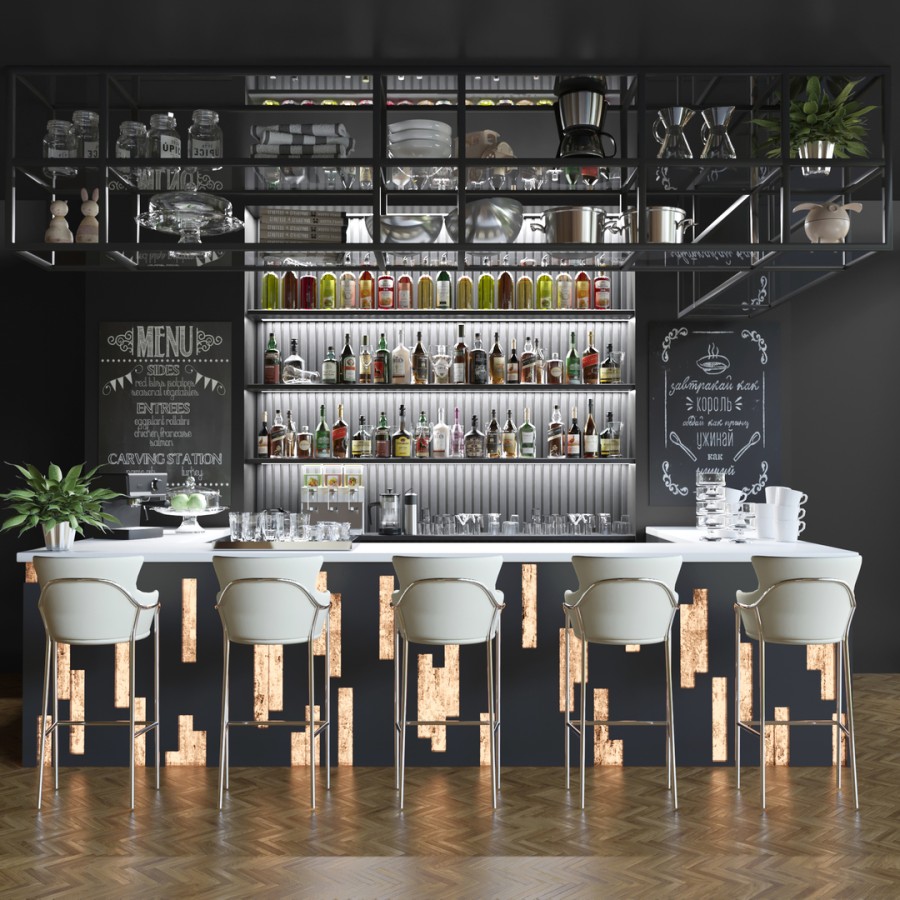 Large Designer Bar Counter With Alcohol 3D Model for Corona | CGMood