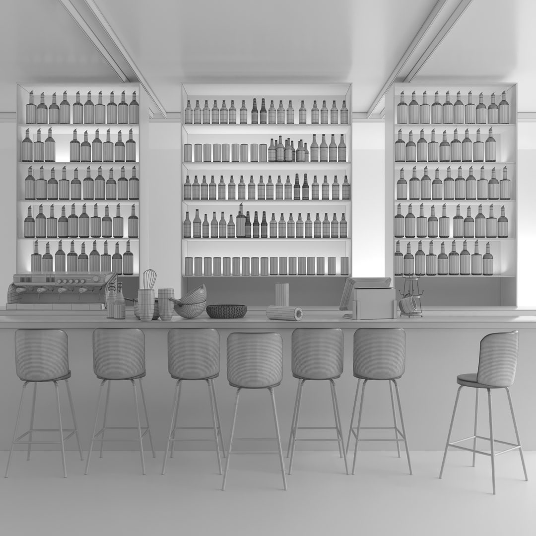 Huge Design Project Of A Pub With A Bar Counter - 3D Model for Corona