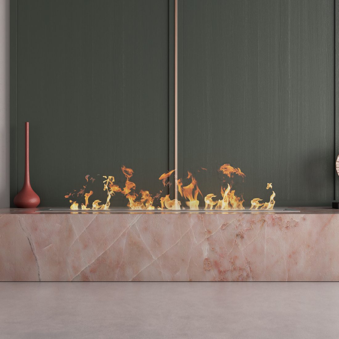 Decorated Wall With Fireplace - 3D Model for VRay, Corona