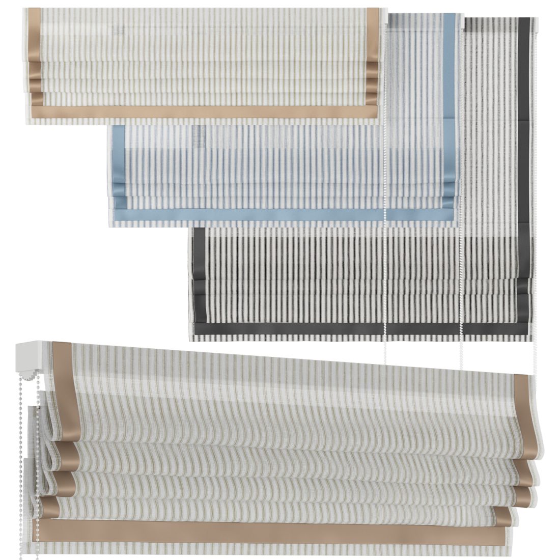 Roman Curtains 186 | Sheer Fabric | Stripe Silk 3D Model for VRay ...