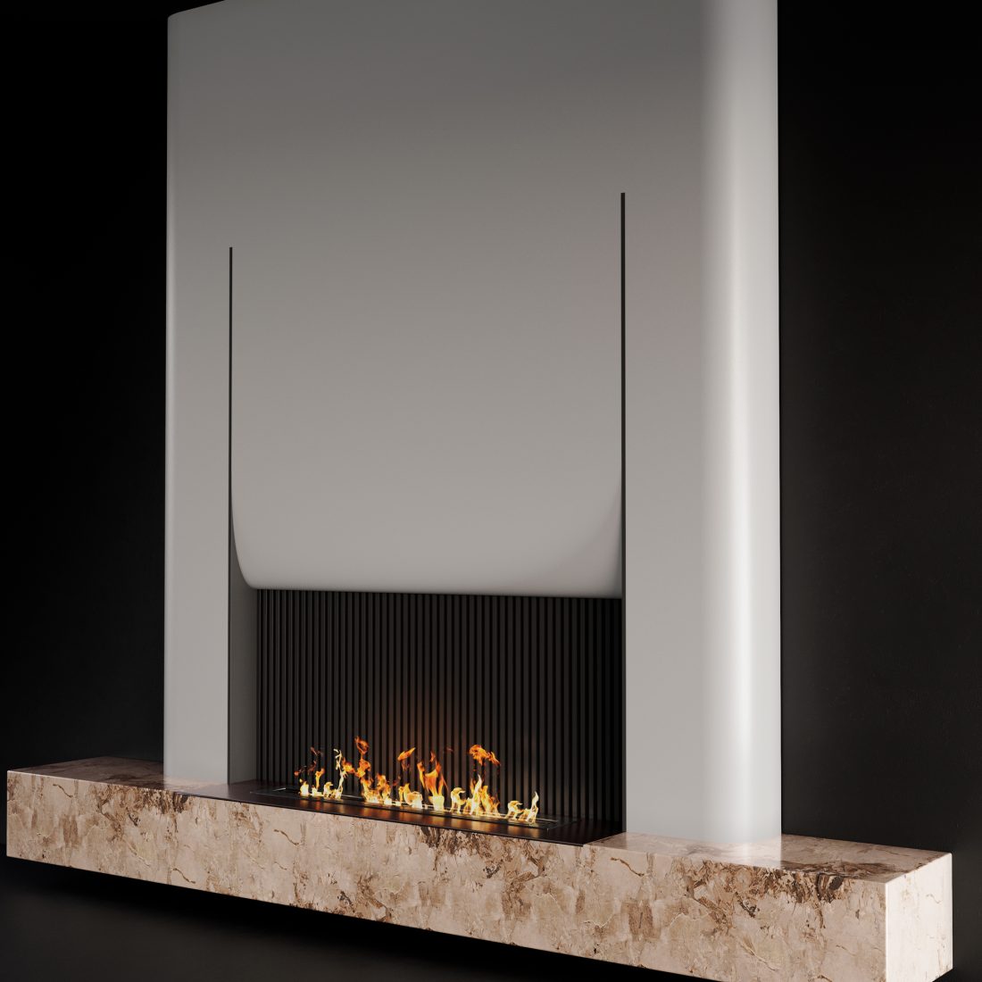 Decorated Wall With Fireplace - 3D Model for VRay, Corona