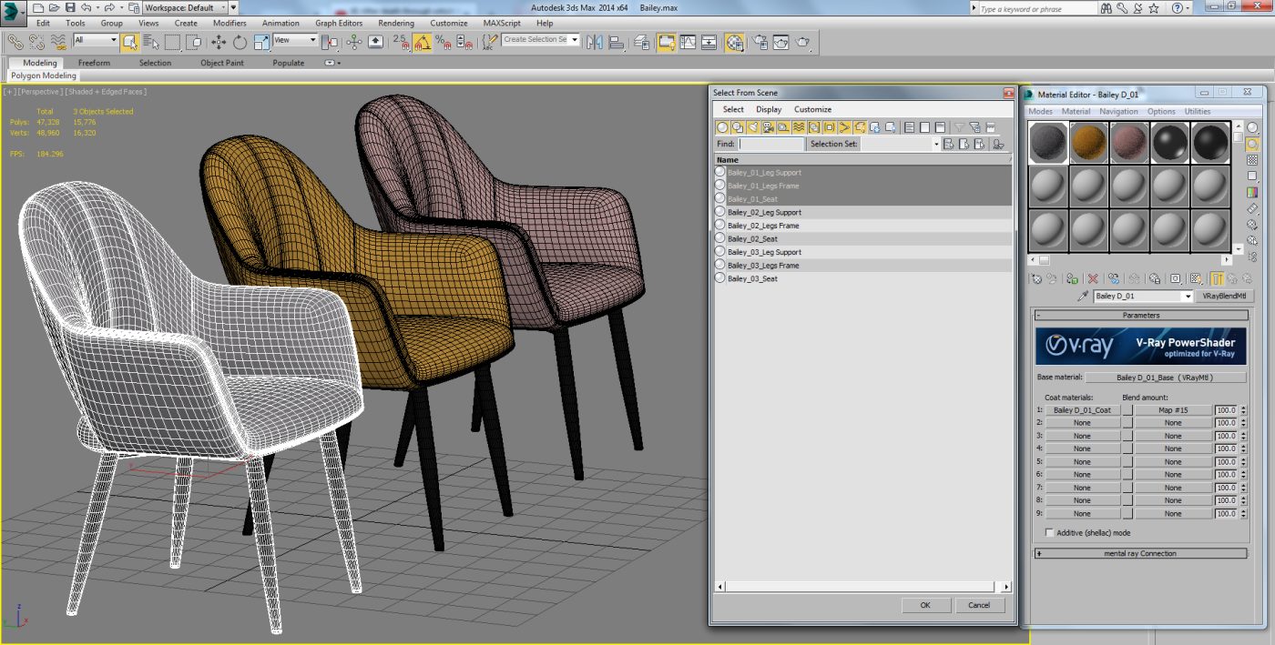 Bailey Velvet Dining Armchair - 3D Model for VRay