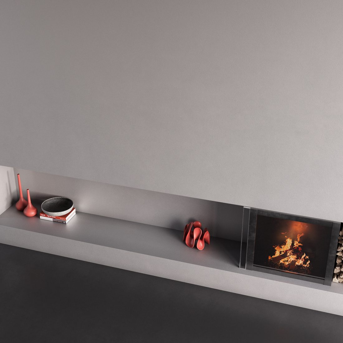 Wall With Fireplace - 3D Model for VRay, Corona