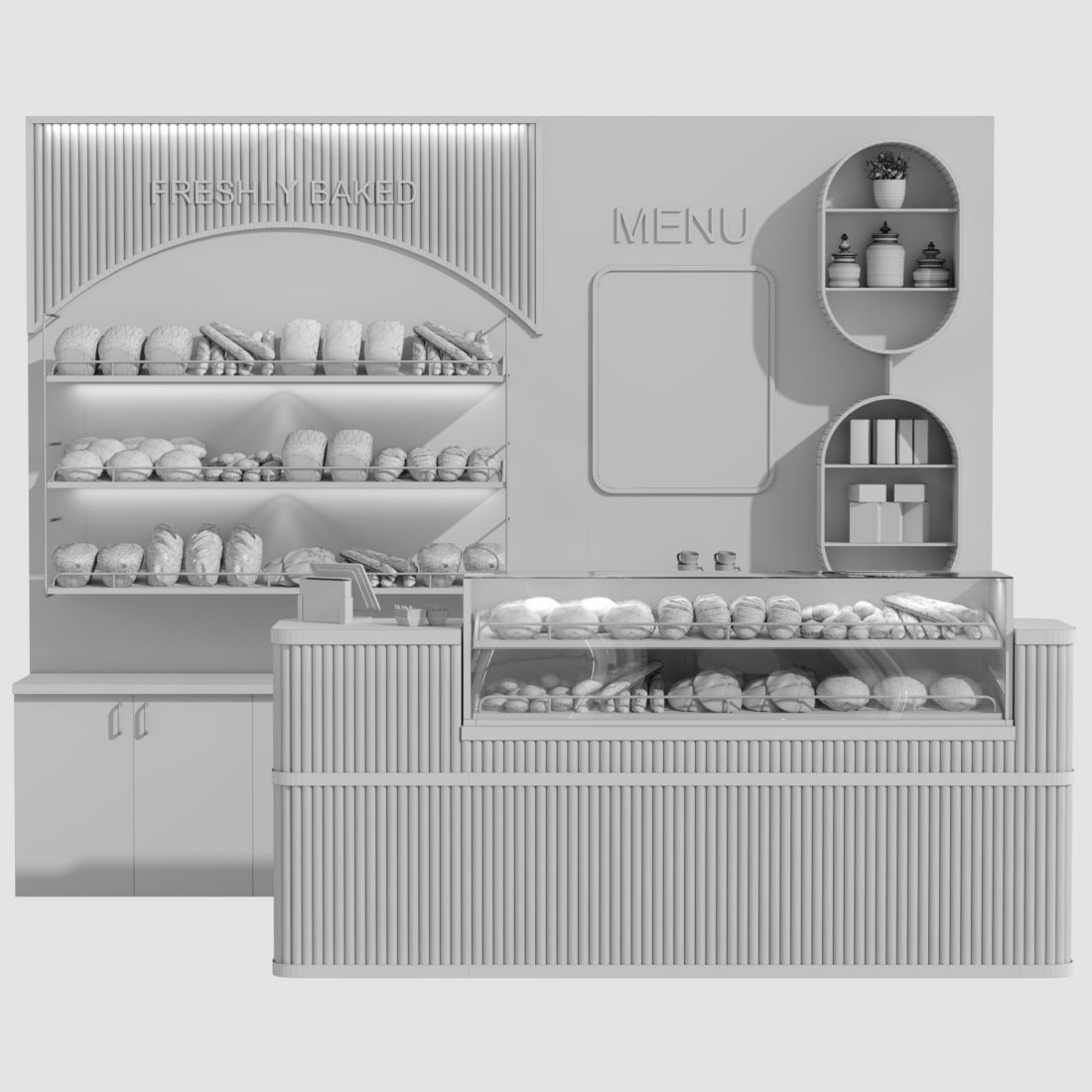 Modern Bakery With Pastries And Coffee - 3D Model for Corona