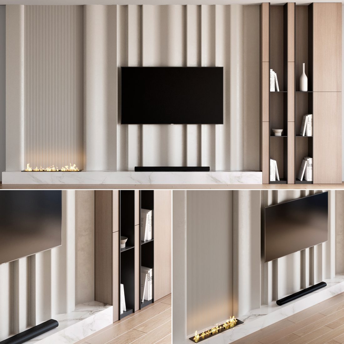 Tv Wall 44 - 3D Model for VRay, Corona