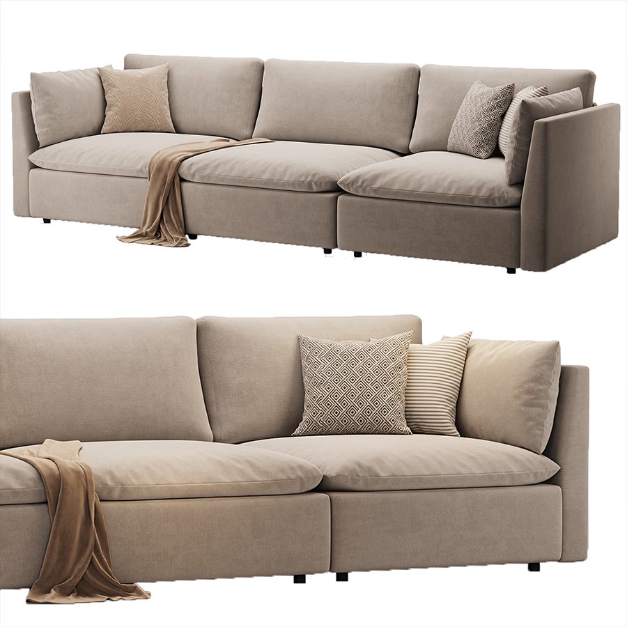 3 Piece Bowery Sofa - 3D Model for VRay, Corona
