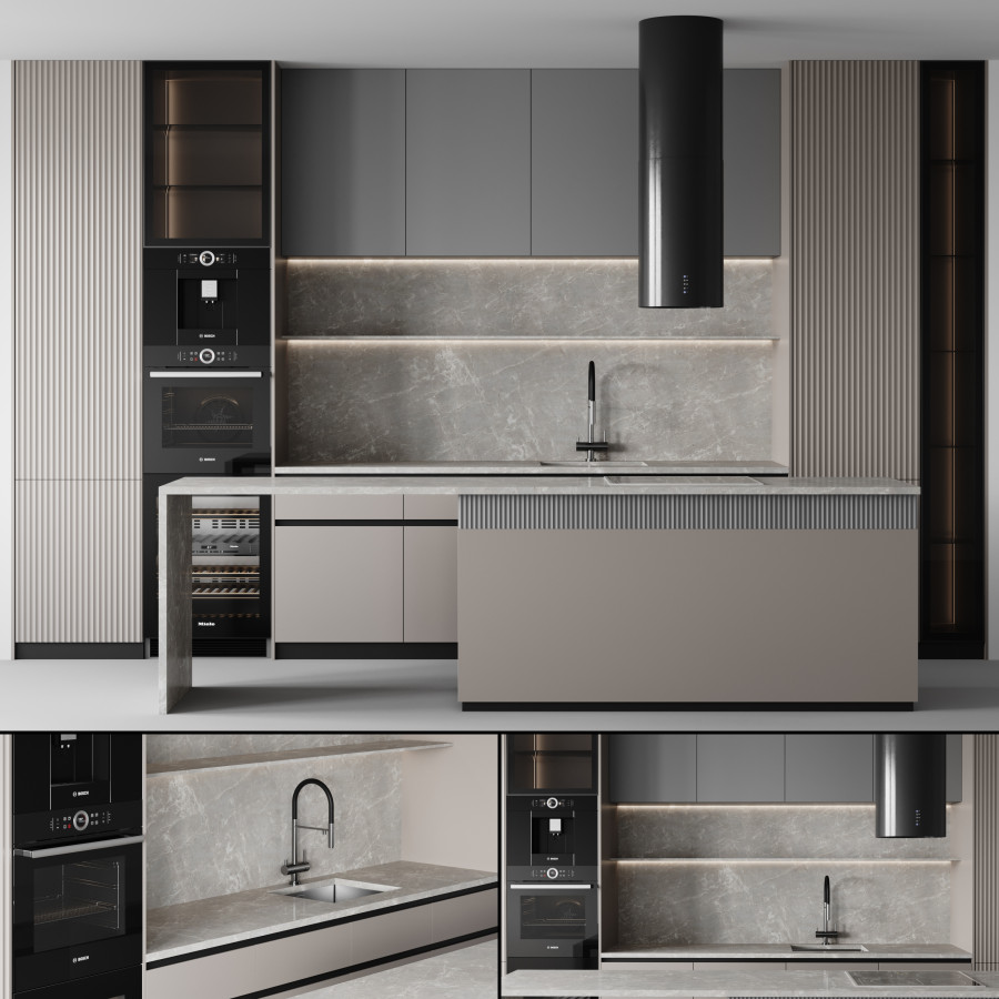 Kitchen Modern-047 - 3D Model for VRay, Corona
