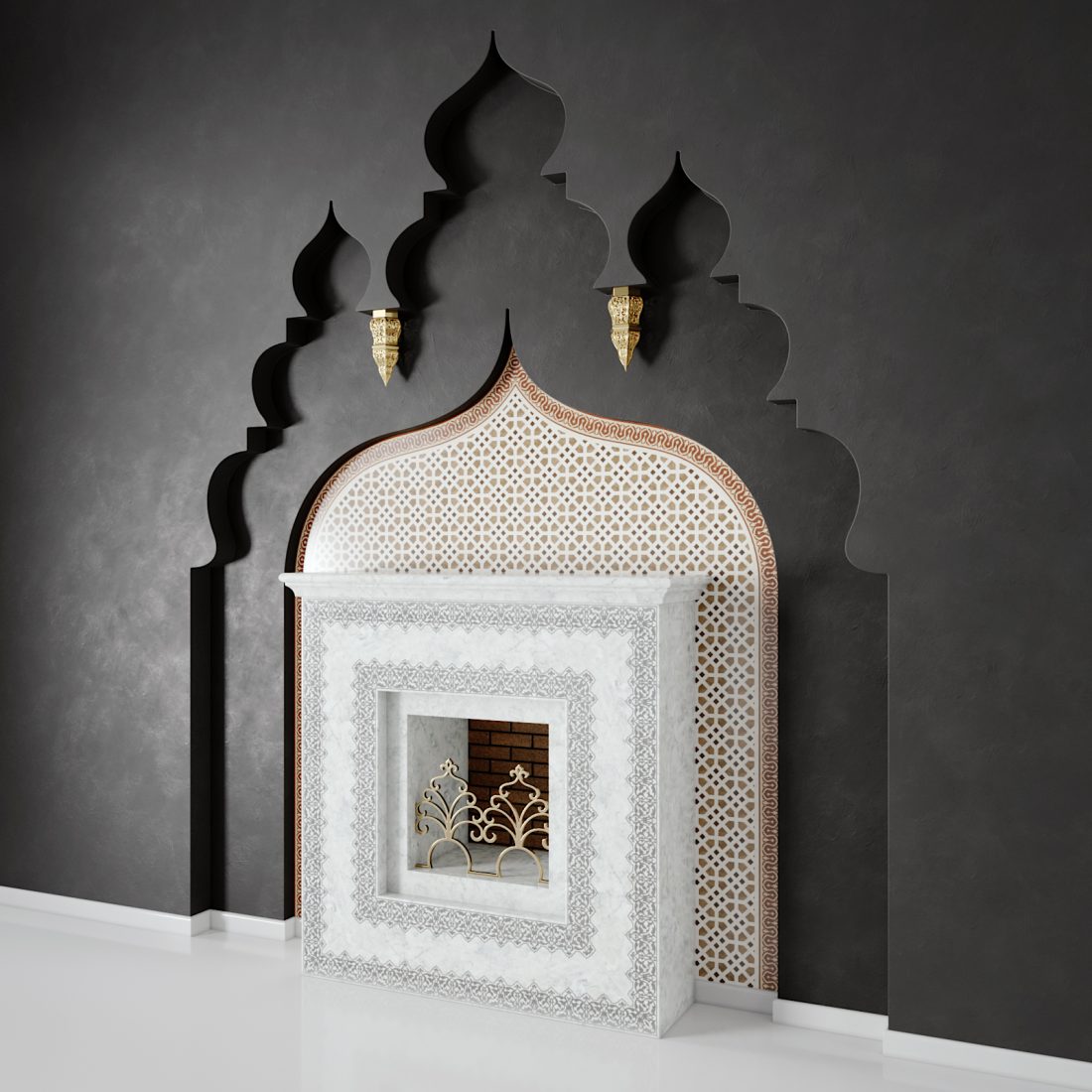 Arabic Fireplace - 3D Model for VRay, Corona