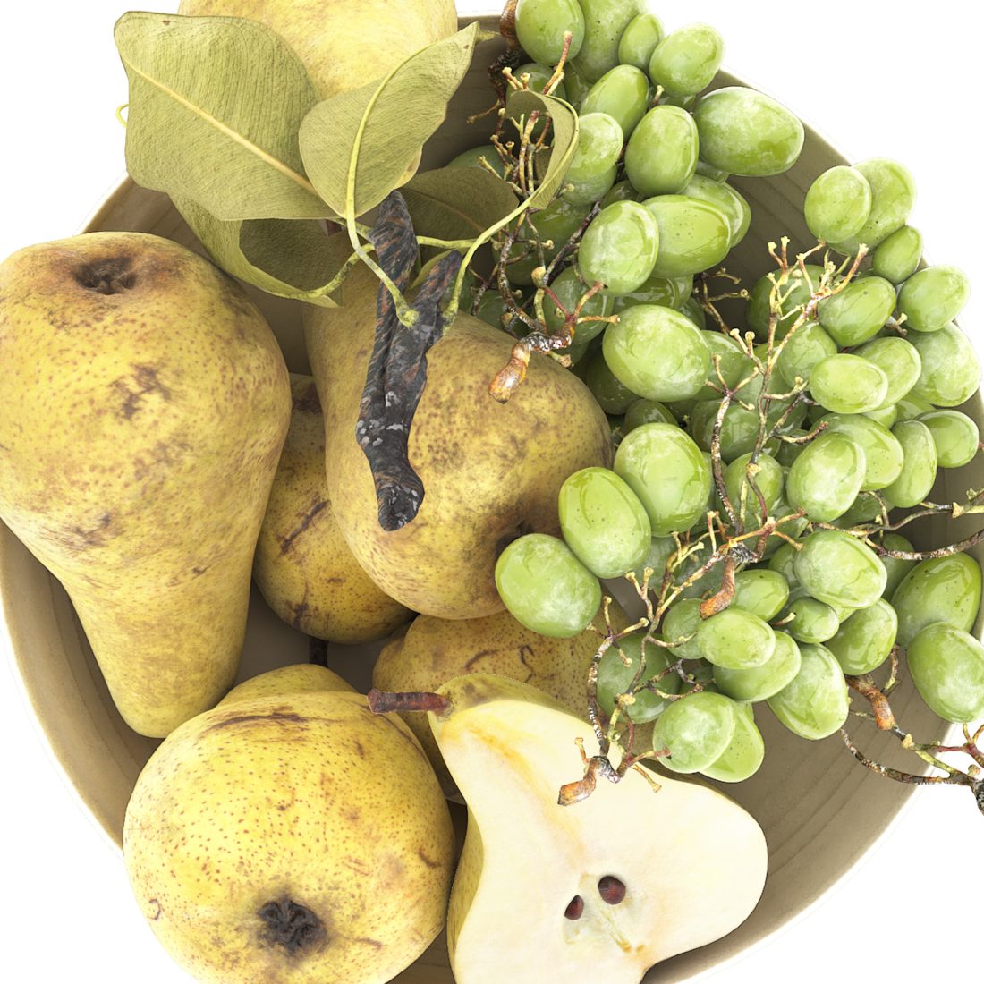 Bowl Of Pears And Grapes Fruits - 3D Model for VRay, Corona