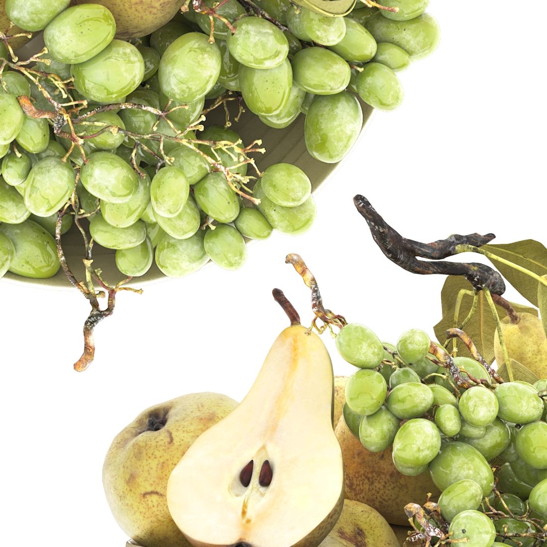 Bowl Of Pears And Grapes Fruits - 3D Model for VRay, Corona