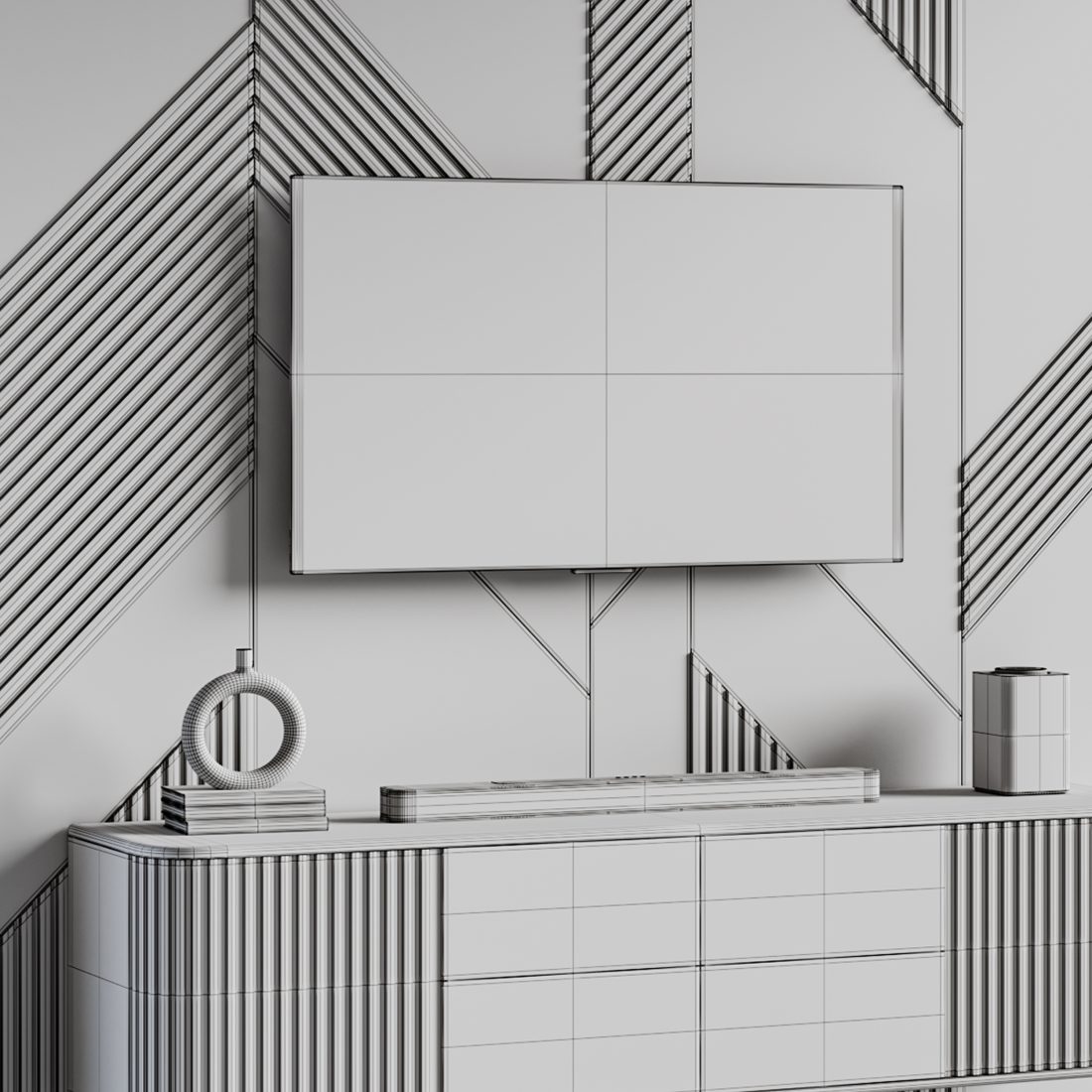 Modern Tv Wall 034 - 3D Model for Corona