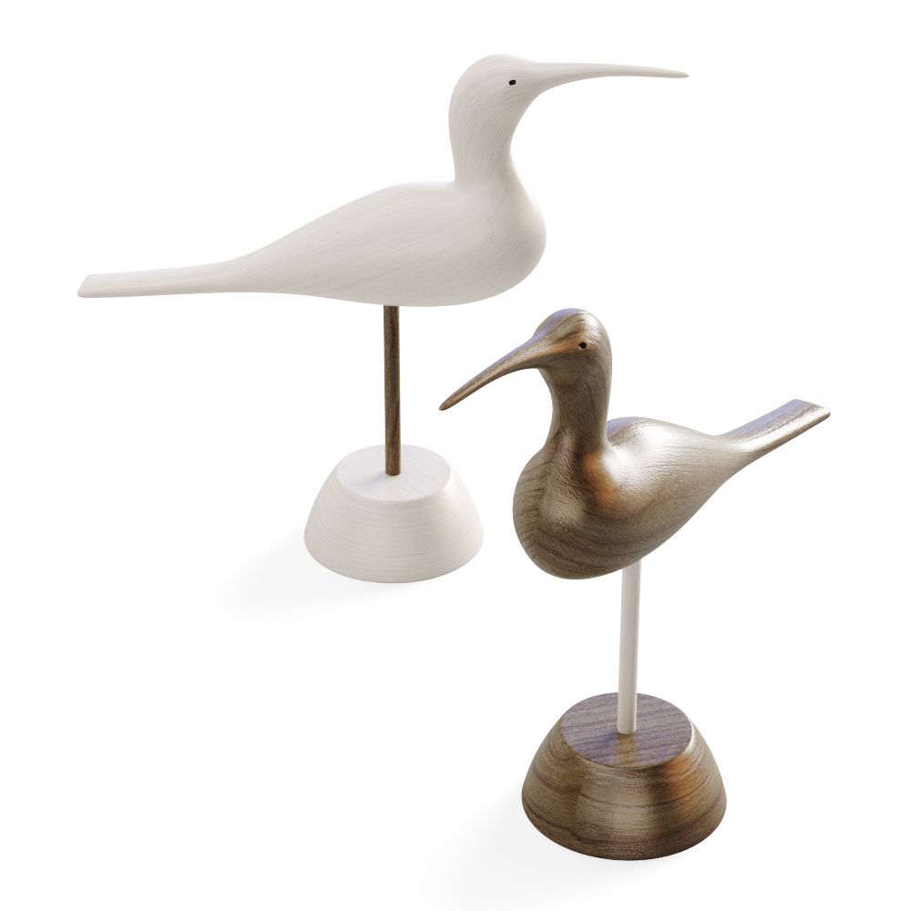 Hand Carved Wooden Sandpiper - 3D Model for Corona