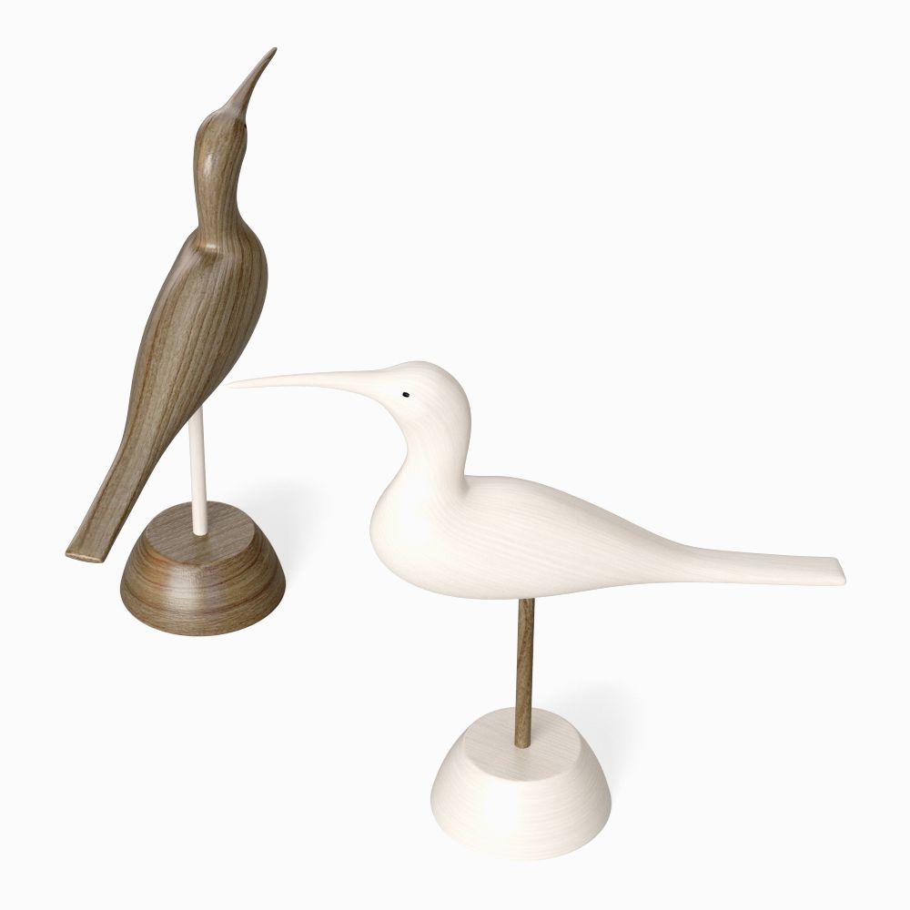 Hand Carved Wooden Sandpiper - 3D Model for Corona
