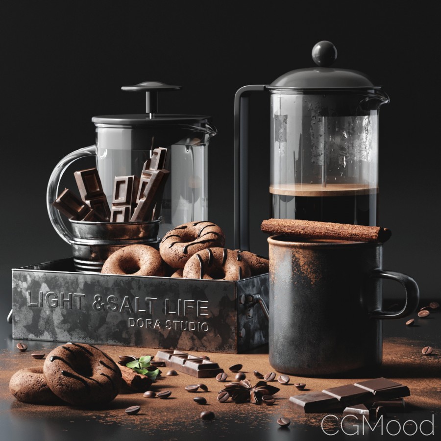 Coffee Set 3 - 3D Model for VRay, Corona