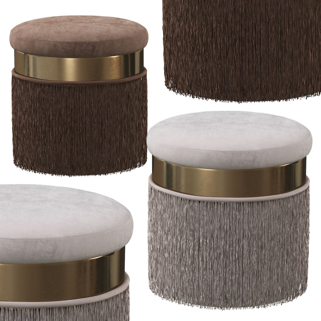 Blush Mauve Long Fringed Round Velvet Ottoman Foot 3D Model for Corona ...