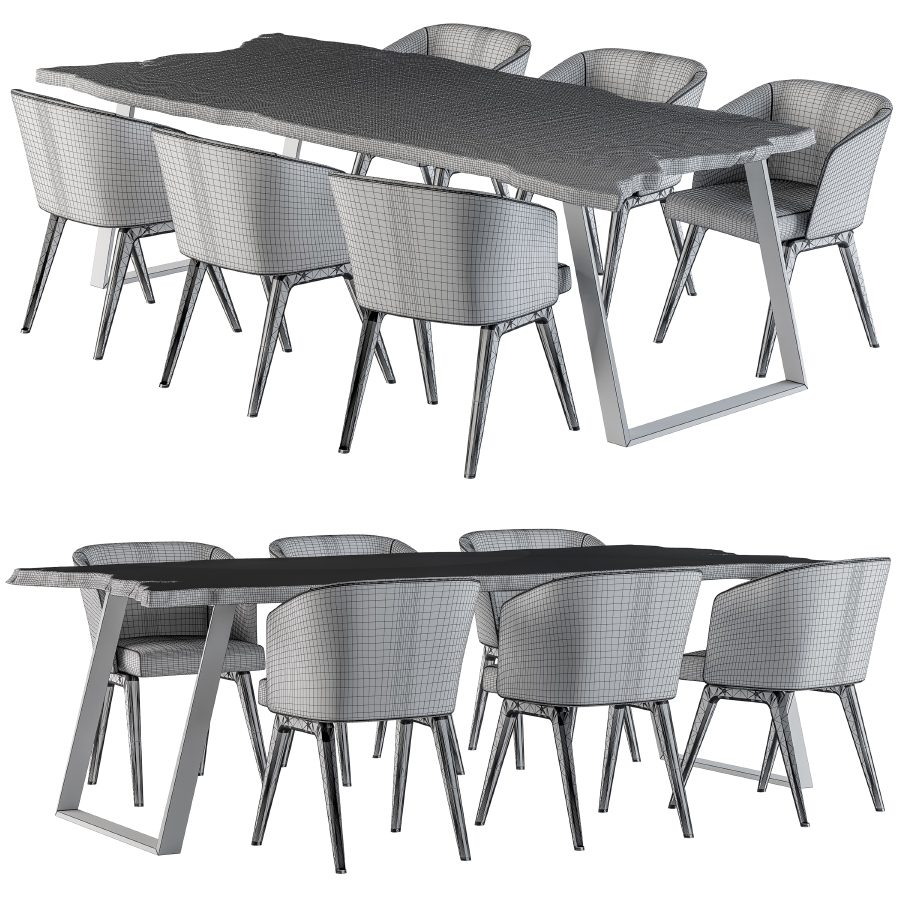 Dinning Creed Chair With Natural Wood Table - 3D Model for VRay, Corona