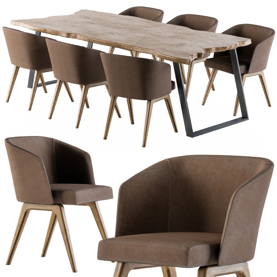 Dinning Creed Chair With Natural Wood Table - 3D Model for VRay, Corona