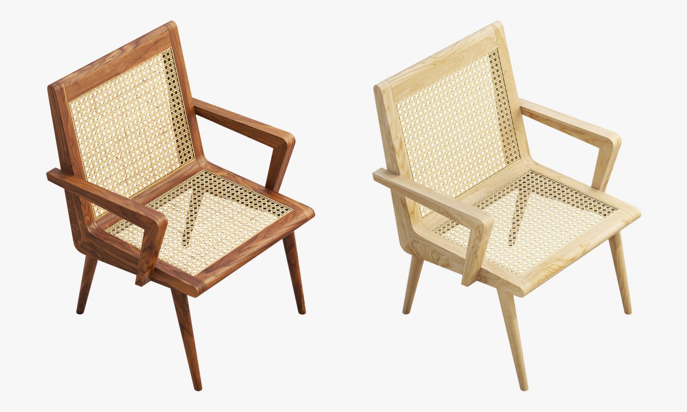 Mid-century Cane Chair - 3D Model for VRay