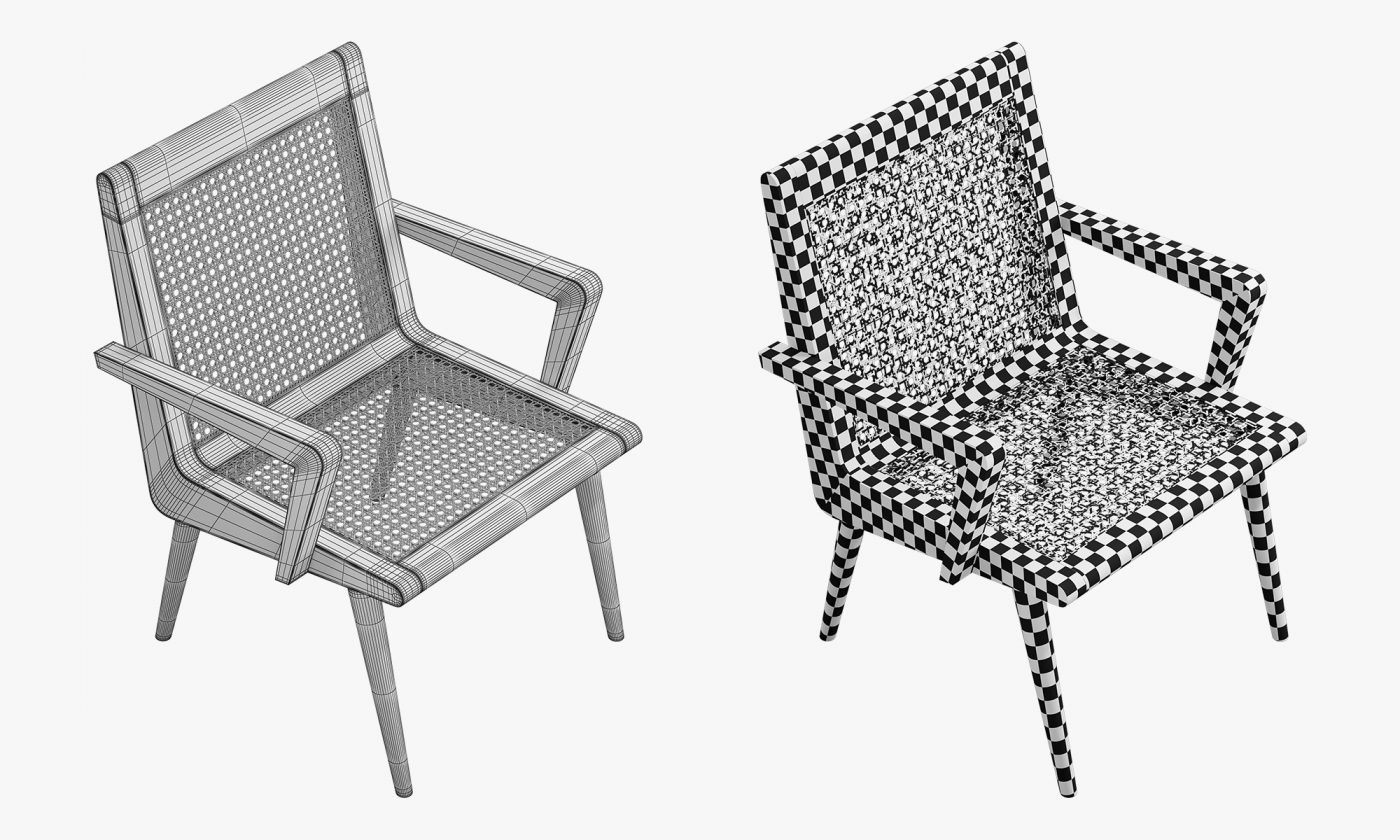 Mid-century Cane Chair - 3D Model for VRay