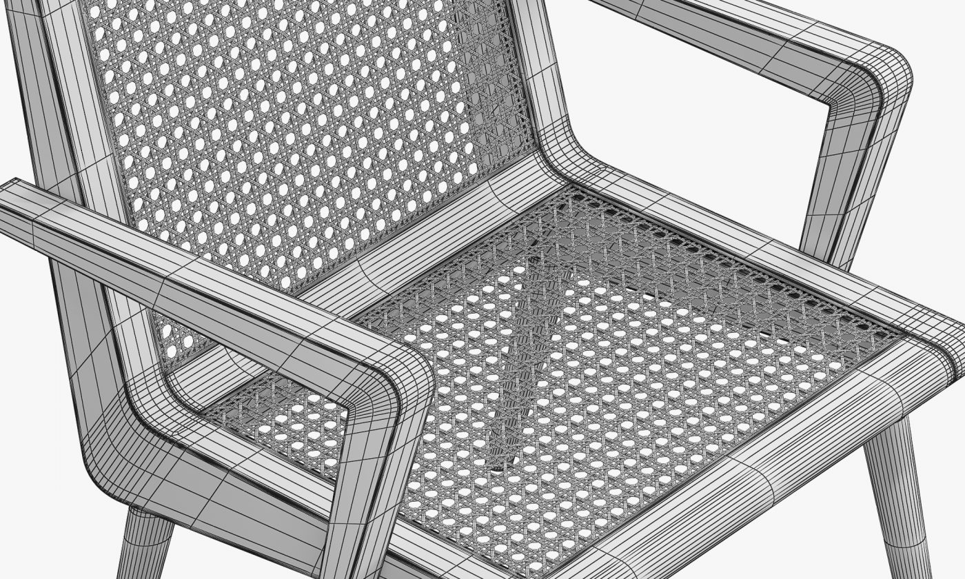 Mid-century Cane Chair - 3D Model for VRay