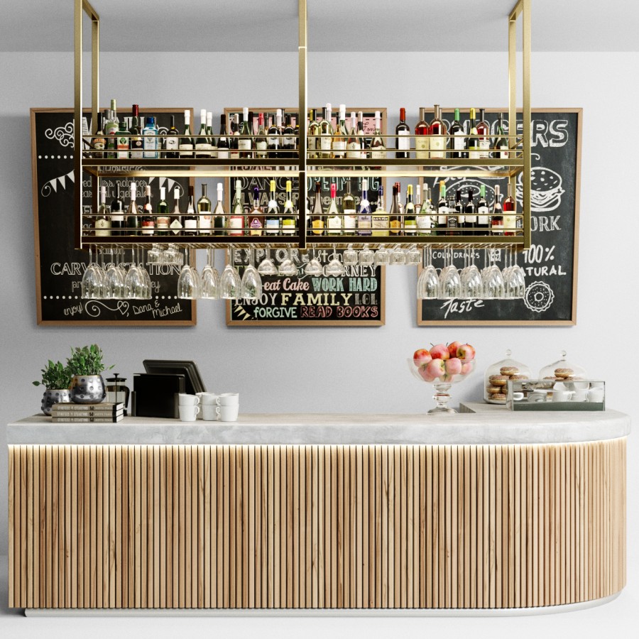 Bar Counter With Alcohol In A Restaurant - 3D Model for Corona