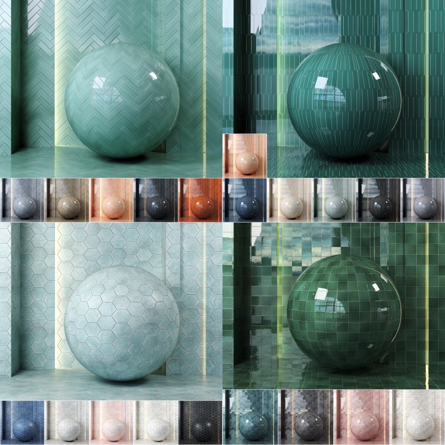 (4k)(5color) Portmore Glazed Ceramic Tile (PBR) - 3D Model for