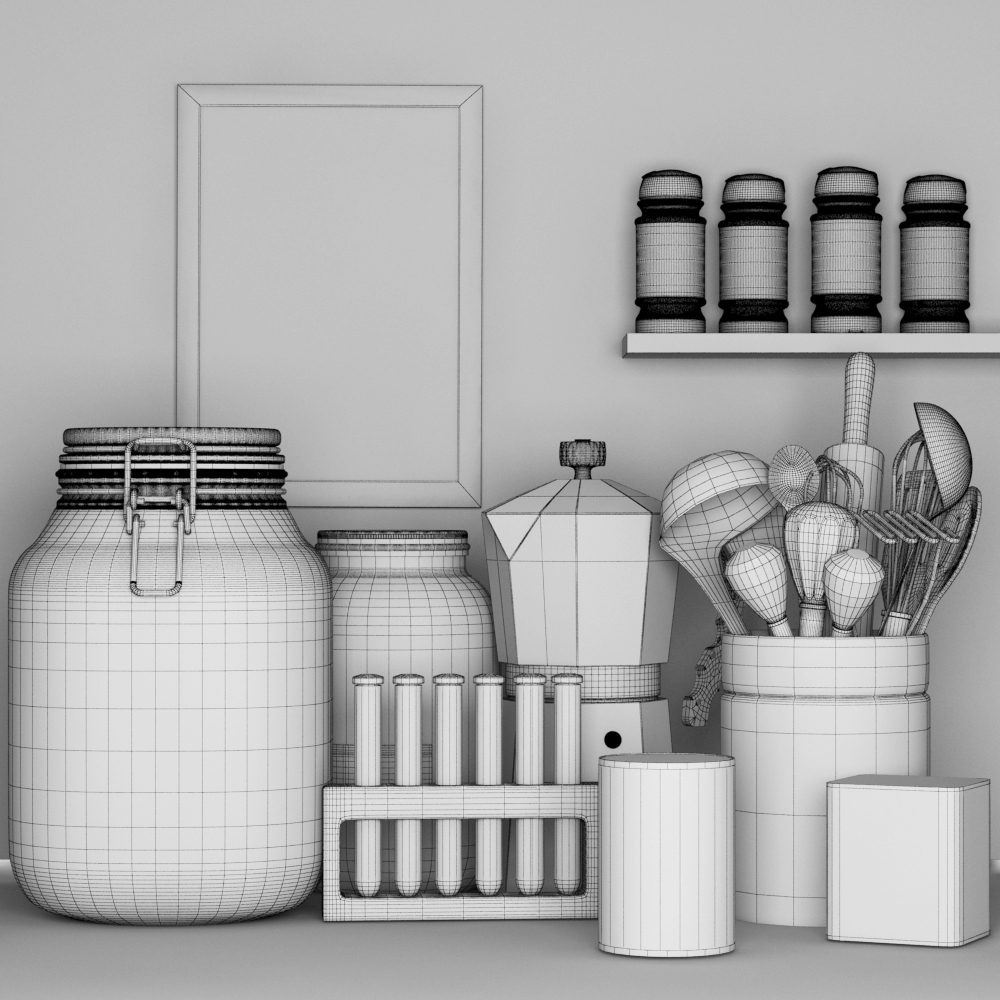 A Set Of Dishes And Utensils For The Kitchen - 3D Model for VRay