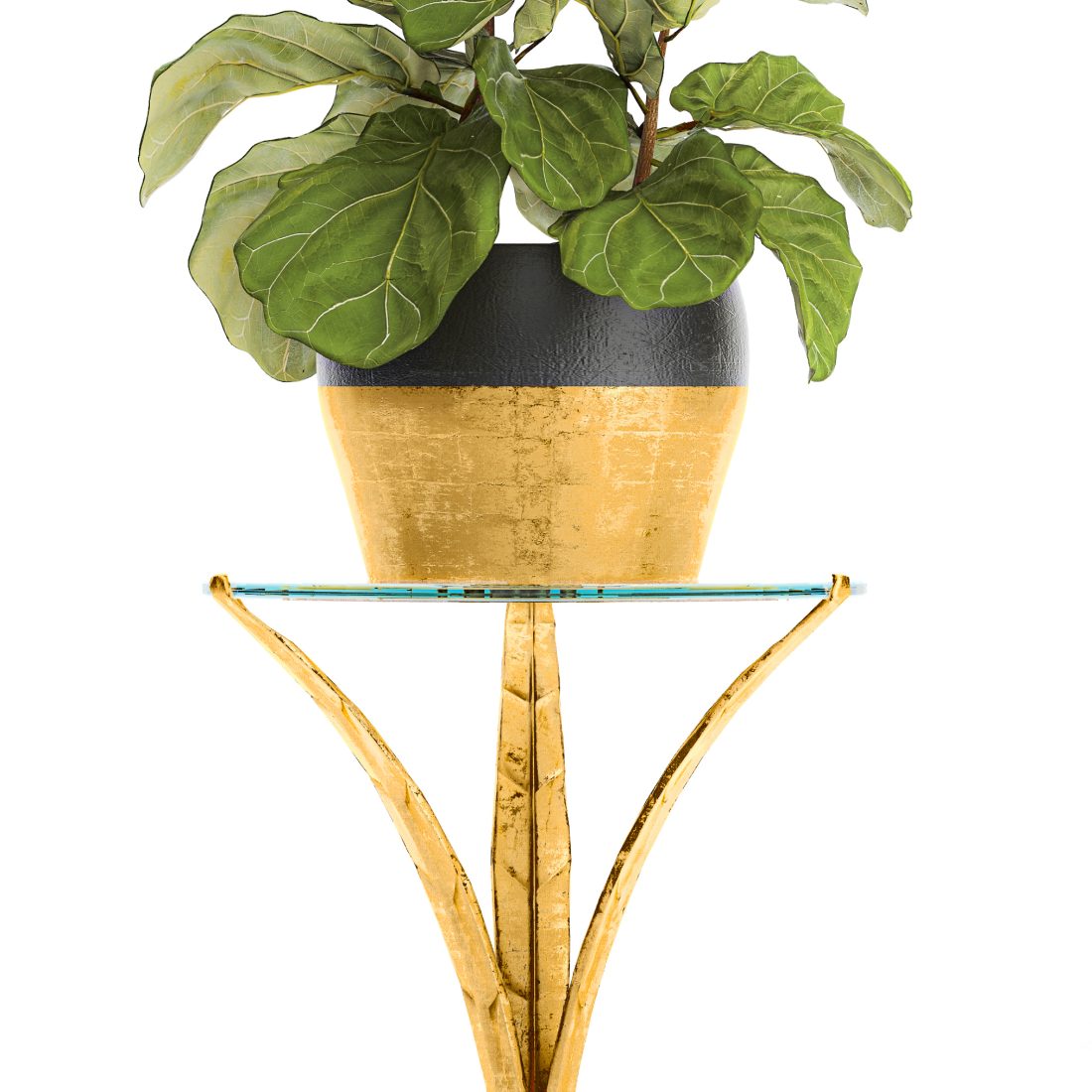 Flower Stand, Luxury Decor, Golden, Ficus Lyrata - 3D Model for VRay