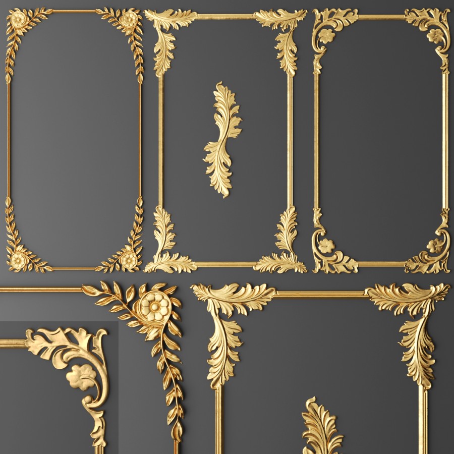 Stucco Molding, Rosette, Luxury, Gold Decor - 3D Model for VRay