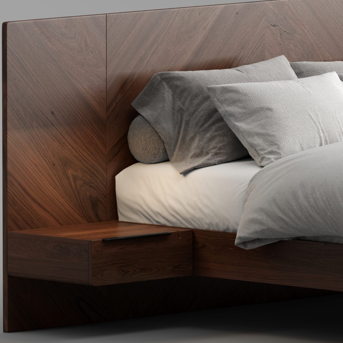 Nera Queen Bed With Nightstands - 3D Model for VRay, Corona