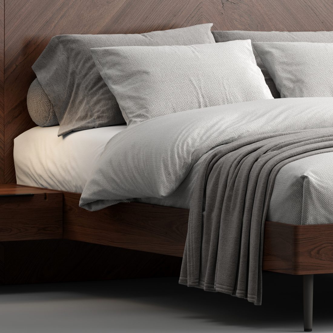 Nera Queen Bed With Nightstands 3D Model for VRay, Corona | CGMood