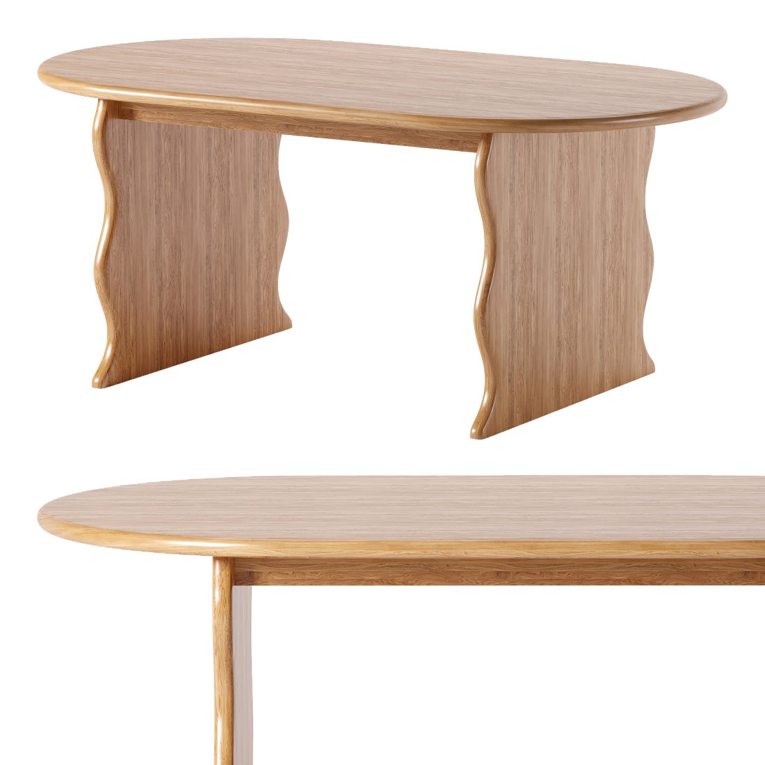Wave Hardwood Oval Dining Table - 3D Model for Corona
