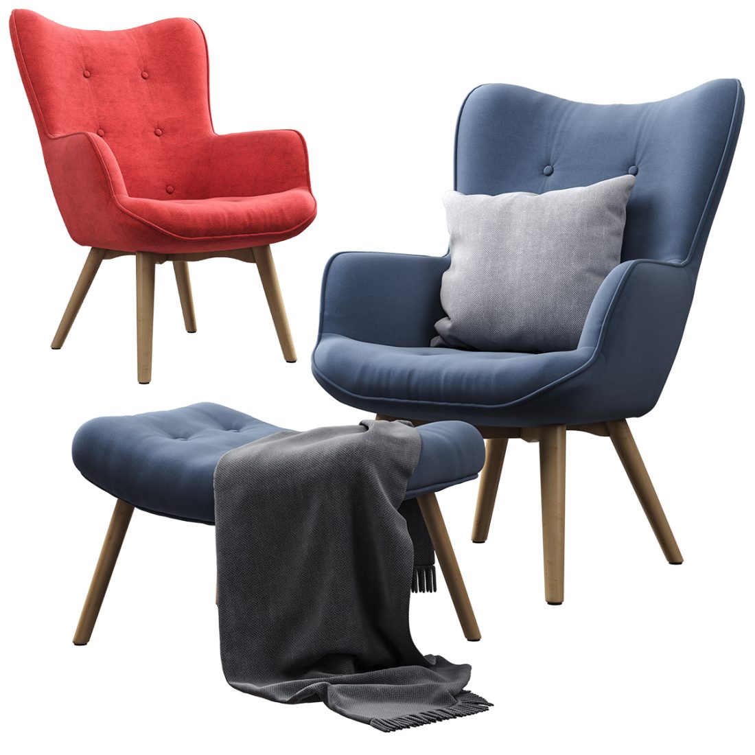 Armchair With Pouffe Jysk Guldborg - 3D Model for Corona