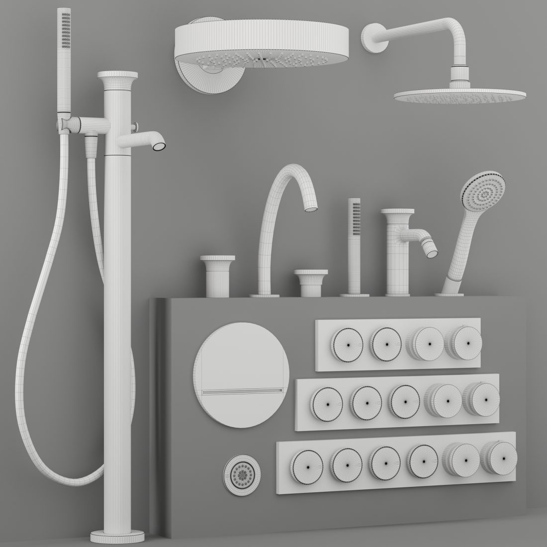 Gessi Origini Bathroom Faucet Set 2 - 3D Model for VRay, Corona