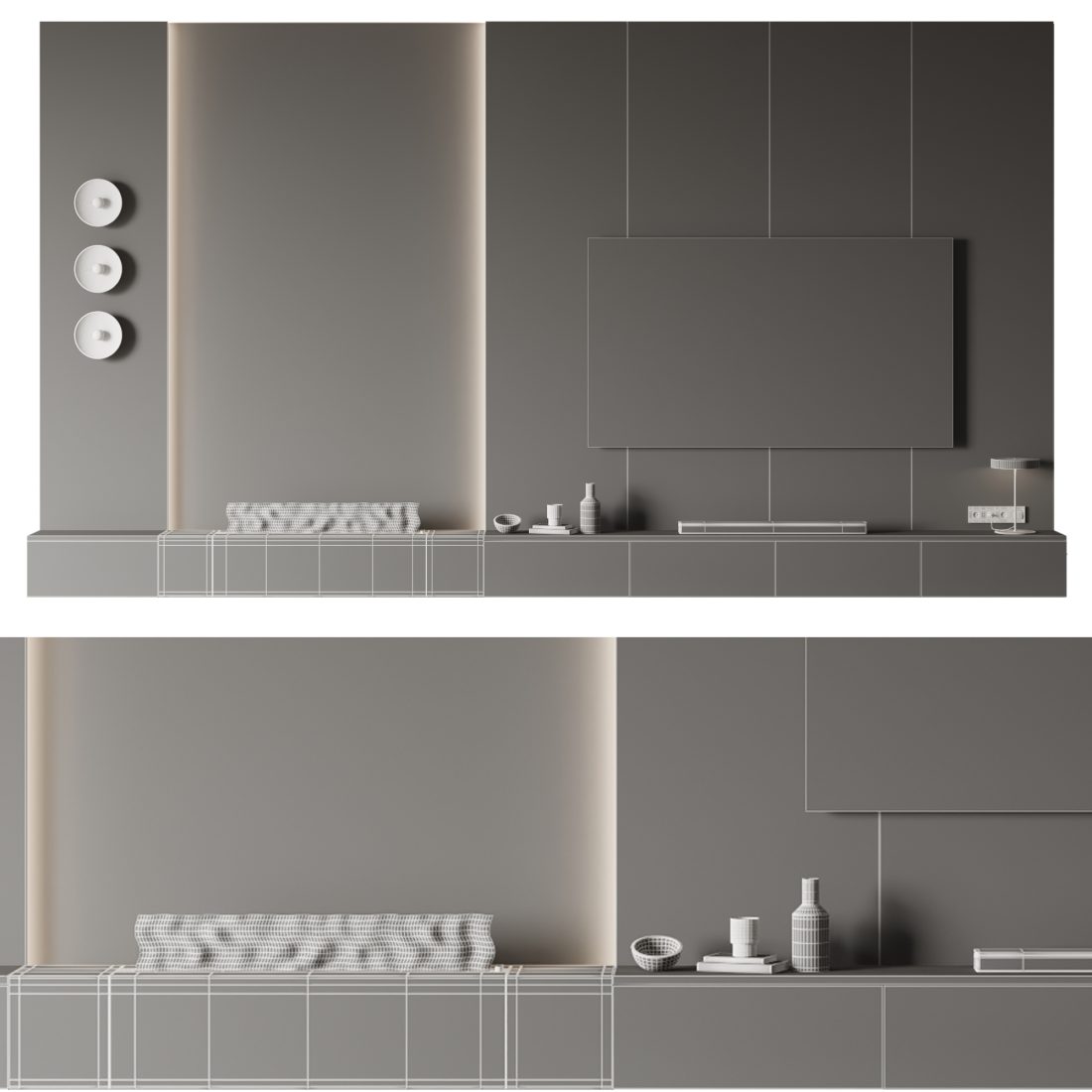 Tv Panel №7 - 3D Model for VRay, Corona