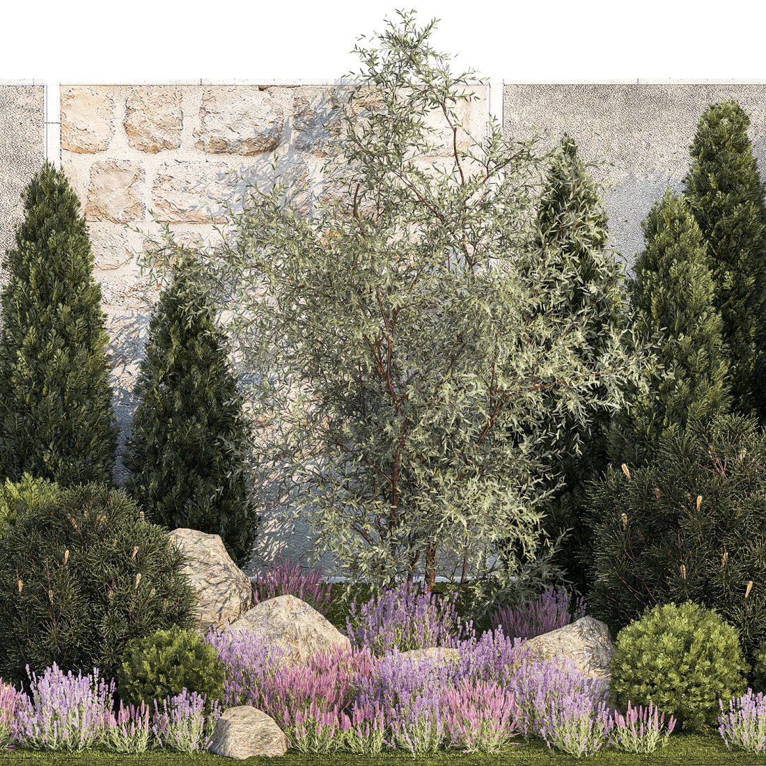 Garden With Alpine Slide Bushes Of Thuja Lavender 3D Model for VRay ...