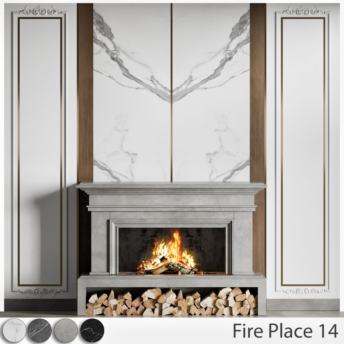 Fireplace 14 - 3D Model for VRay, Corona