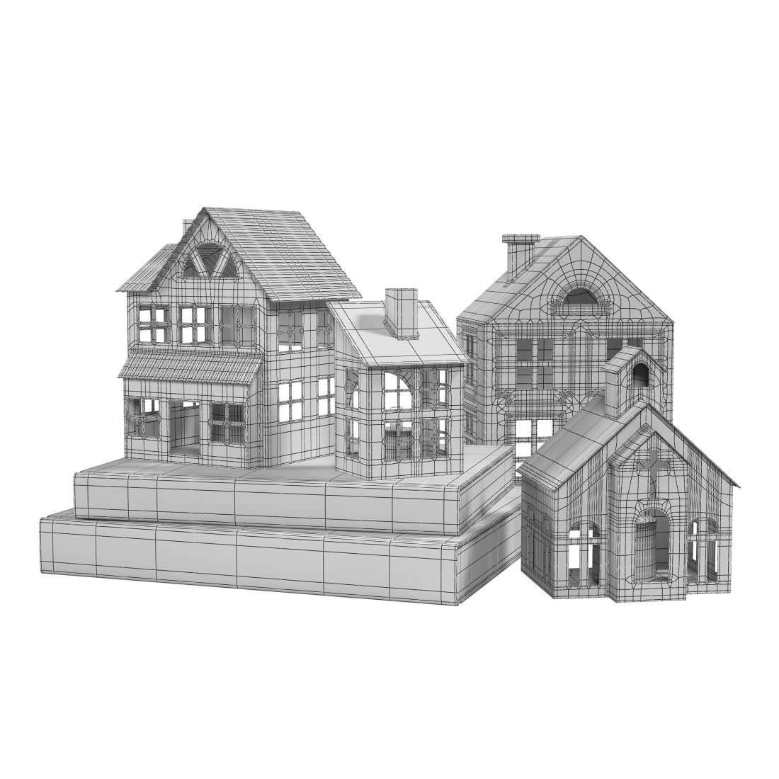 Pottery Barn Handcrafted Metal Village Houses - 3D Model for Corona