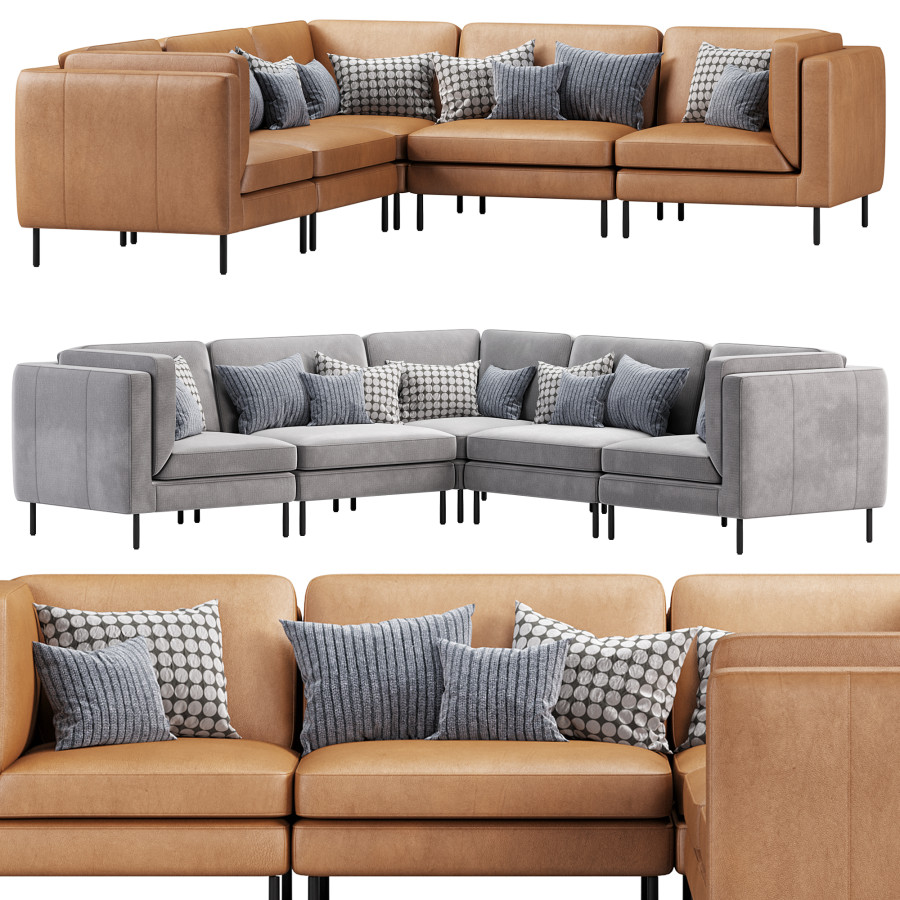 Malta Leather Five Piece Corner Sectional - 3D Model for Corona