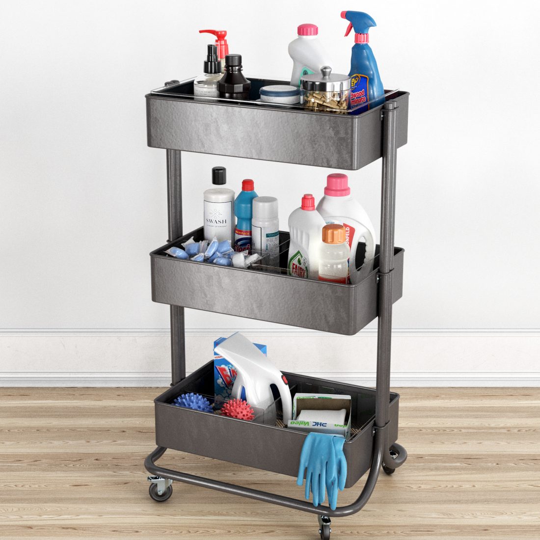 Multipurpose Janitorial Cart With Cleaning Supplie 3D Model for VRay ...